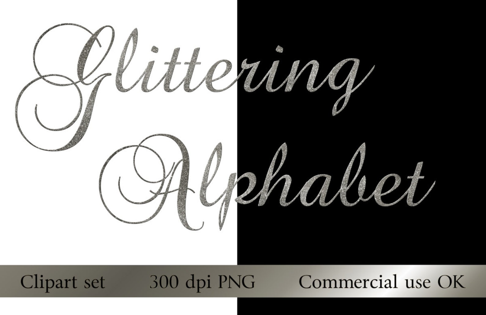 Silver Glitter Alphabet, Digital Download, Instant Download, Clipart ...