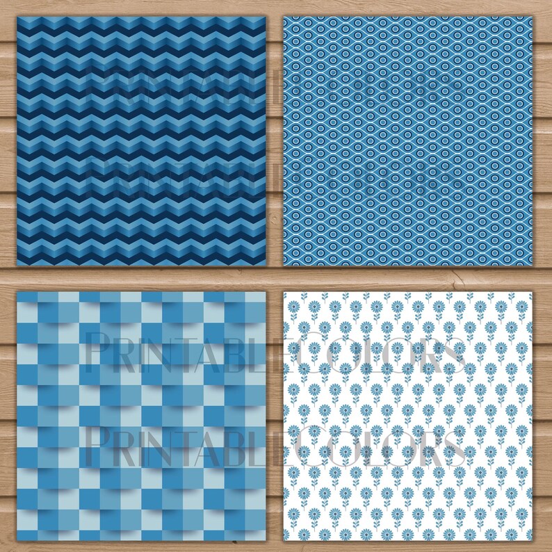 Modern Blue Geometric Patterns - Seamless Digital Papers for Scrapbook ...