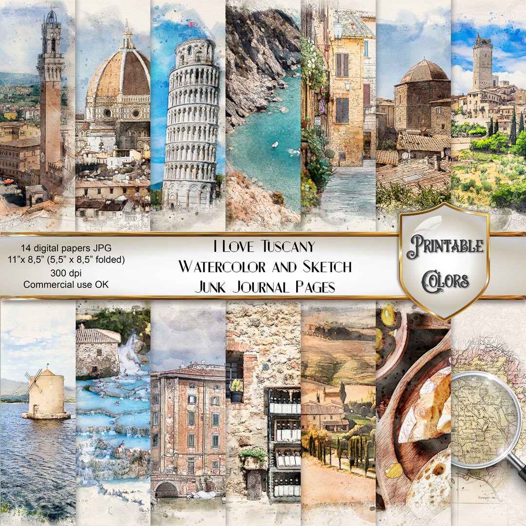 Watercolor Trip to Tuscany Italy Junk Journal - Digital Download ...