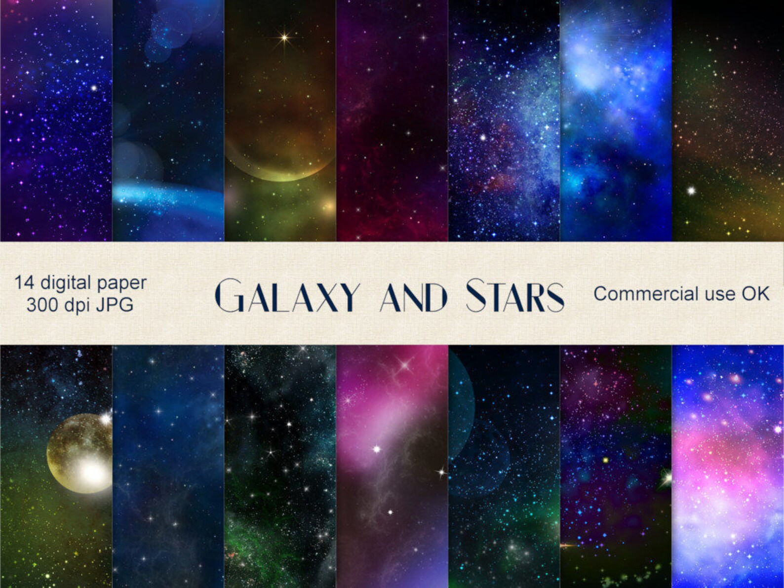 Galaxy Digital Paper, Star Scrapbook, Instant Download, Starry Sky ...