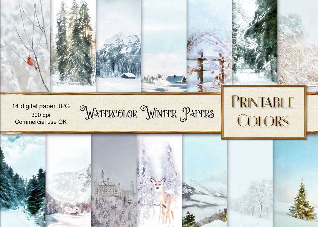 Watercolor Winter Digital Paper - Digital Download - Winter Scenes for ...
