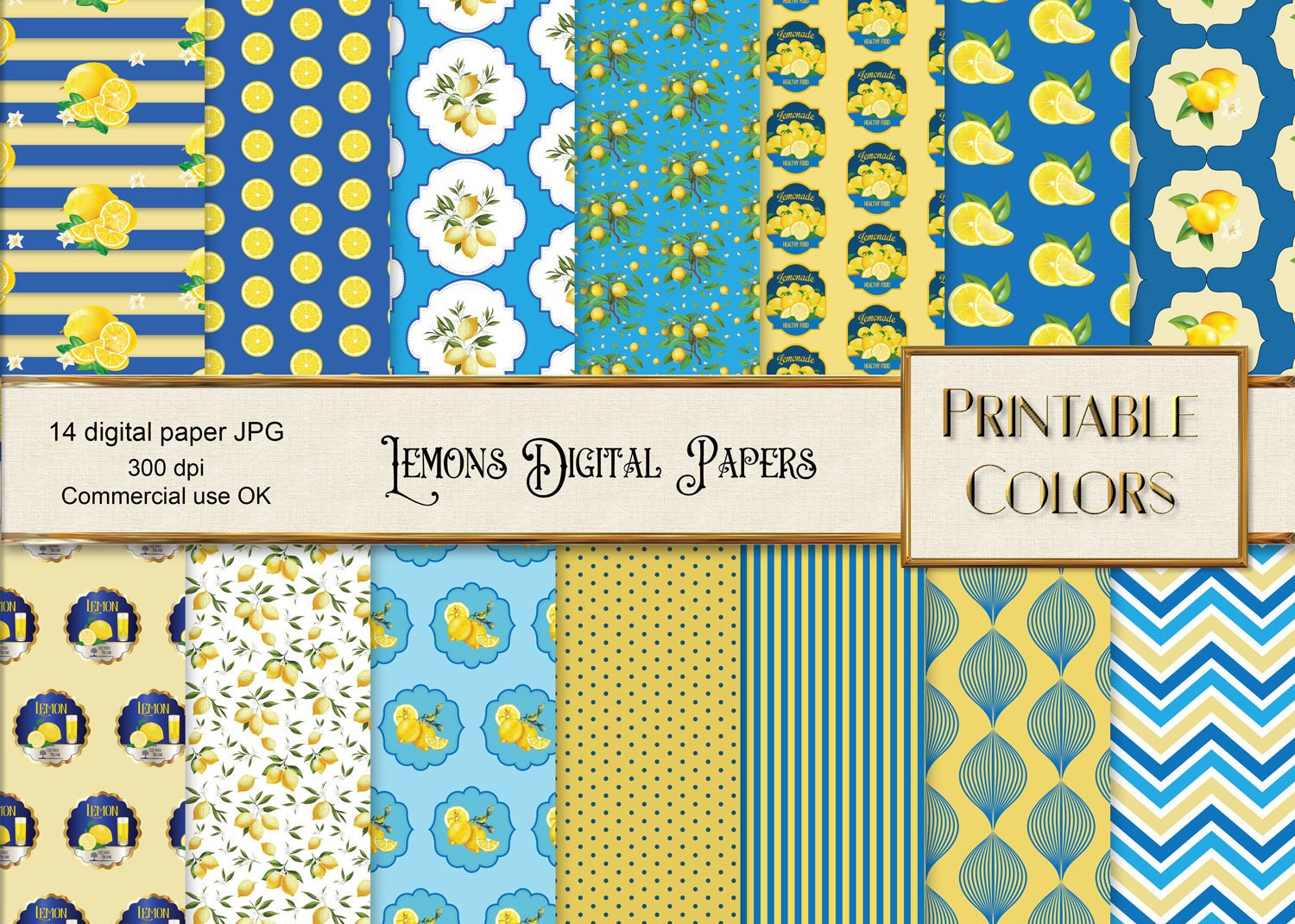 Lemons Digital Paper for Scrapbooking and Decoupage, Lemons Backgrounds ...