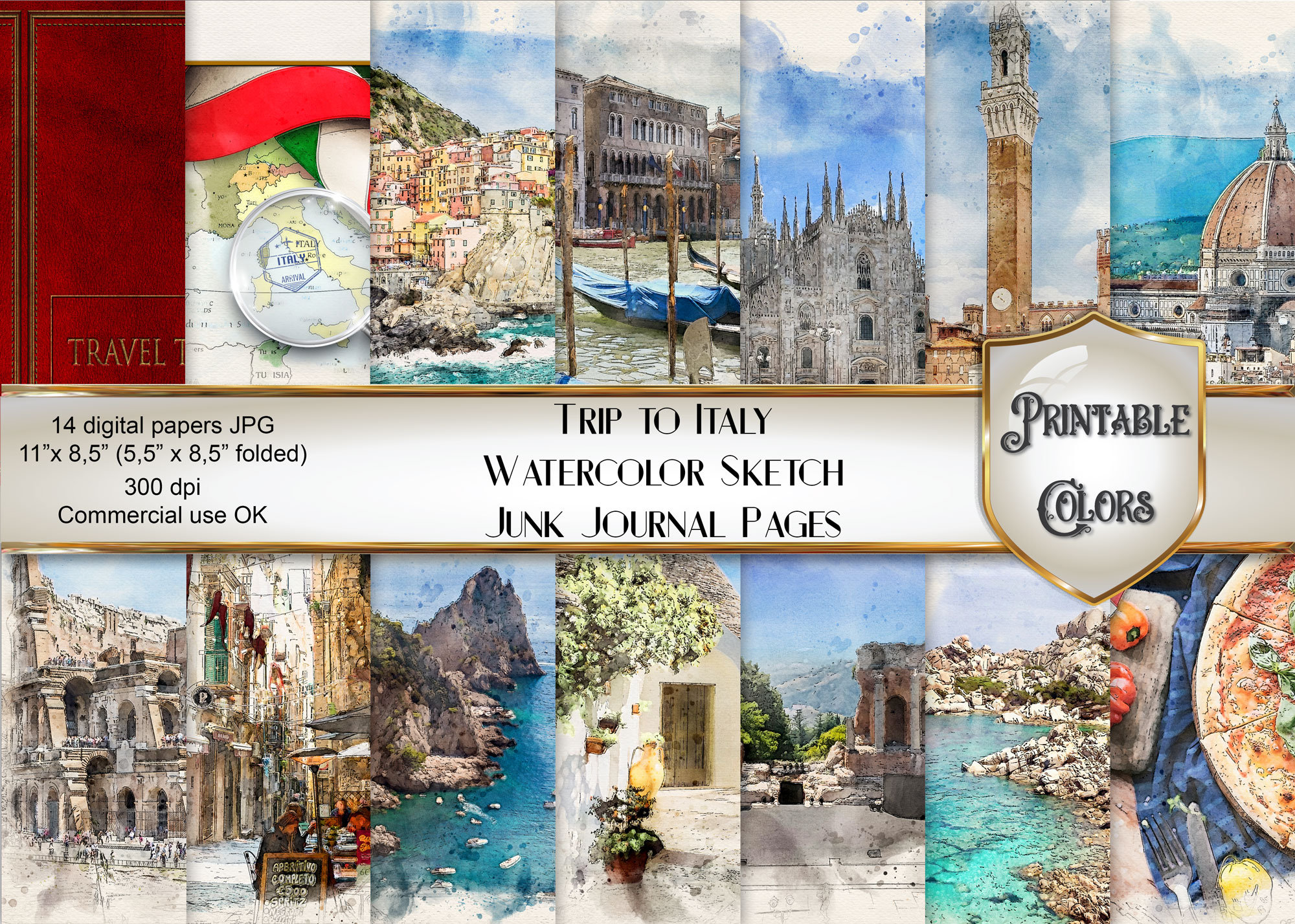 Watercolor Trip to Italy Junk Journal - Digital Download - Italy Scenes ...