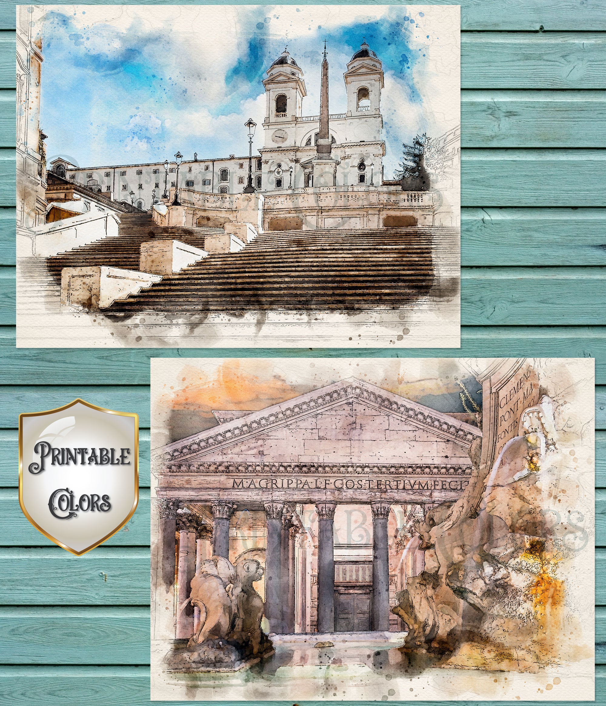 Digital Junk Journal Roma ad acquerello - sfondi per scrapbooking Roma ...