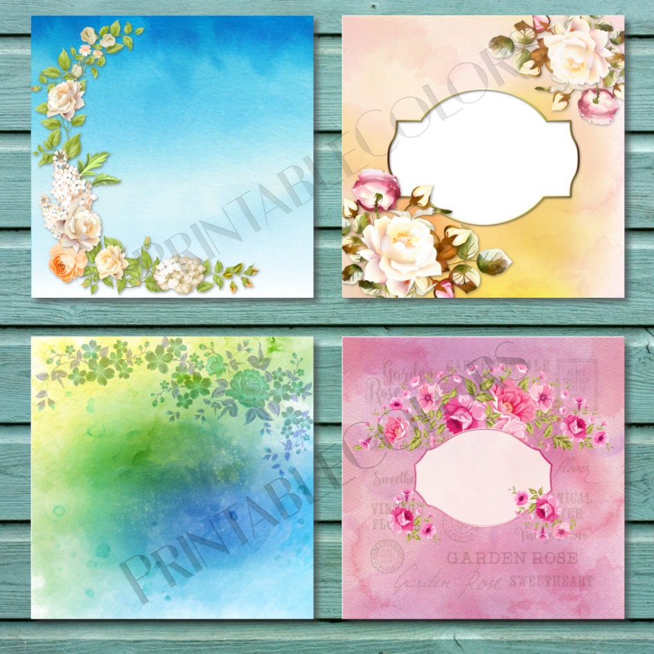 Floral Watercolor Digital Paper, Digital Download, Spring, Roses ...