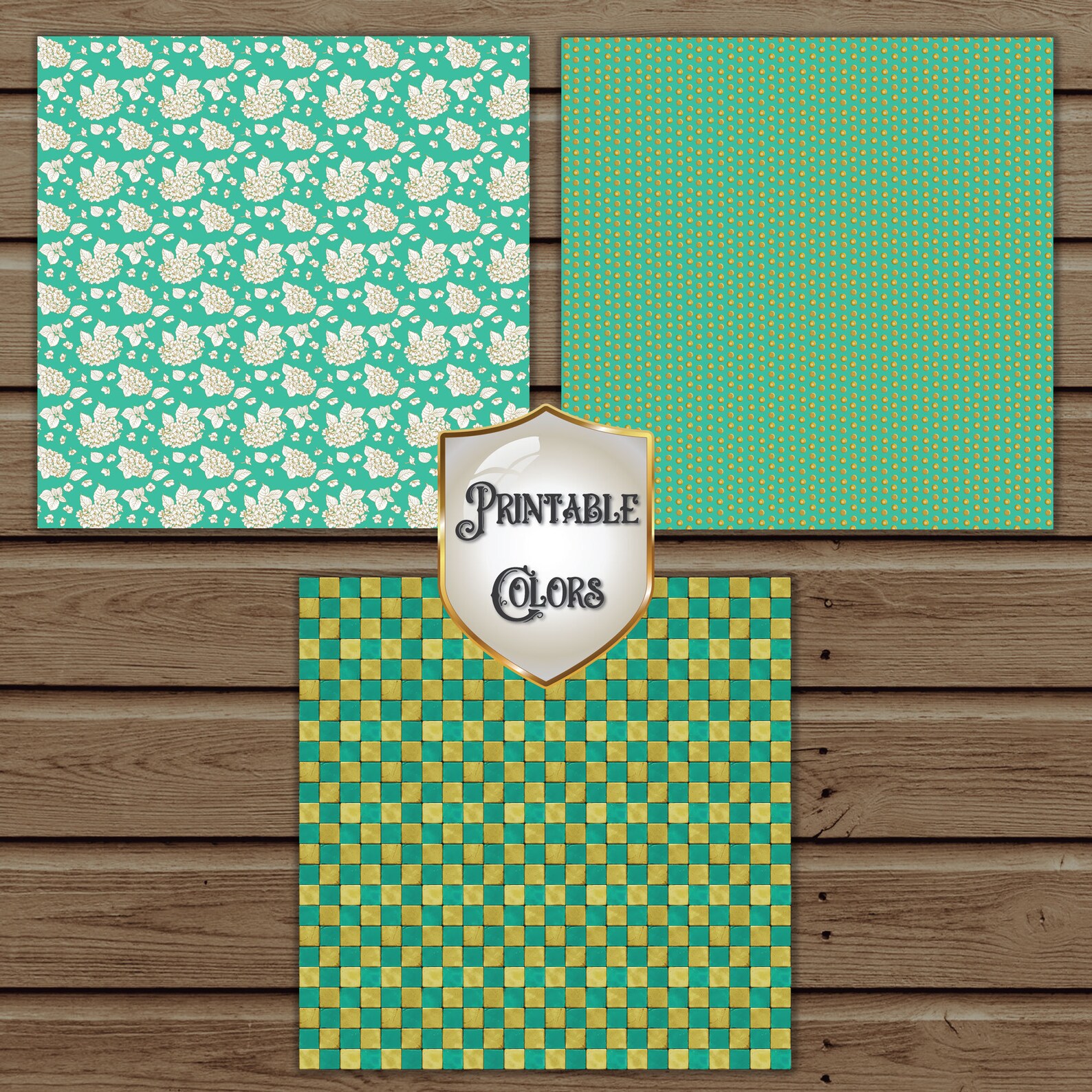 Seamless Mint Green & Gold Digital Paper, Printable Backgrounds for ...