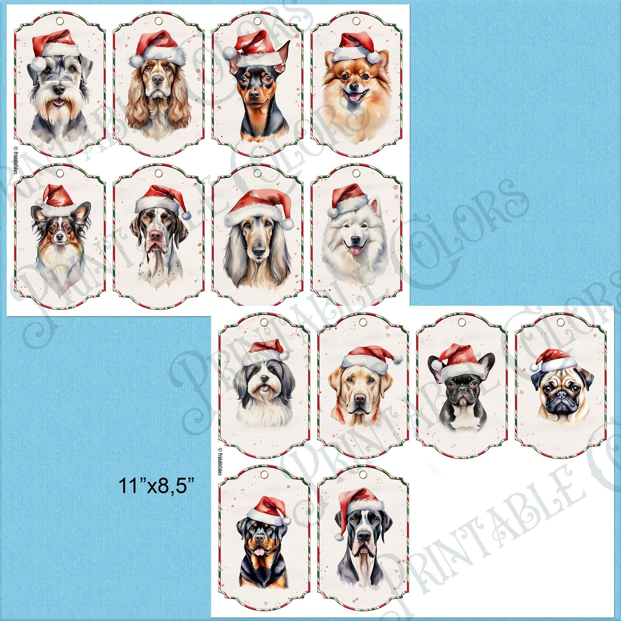 Dogs at Christmas Digital Labels, Printable Dog Labels With Santa Claus ...