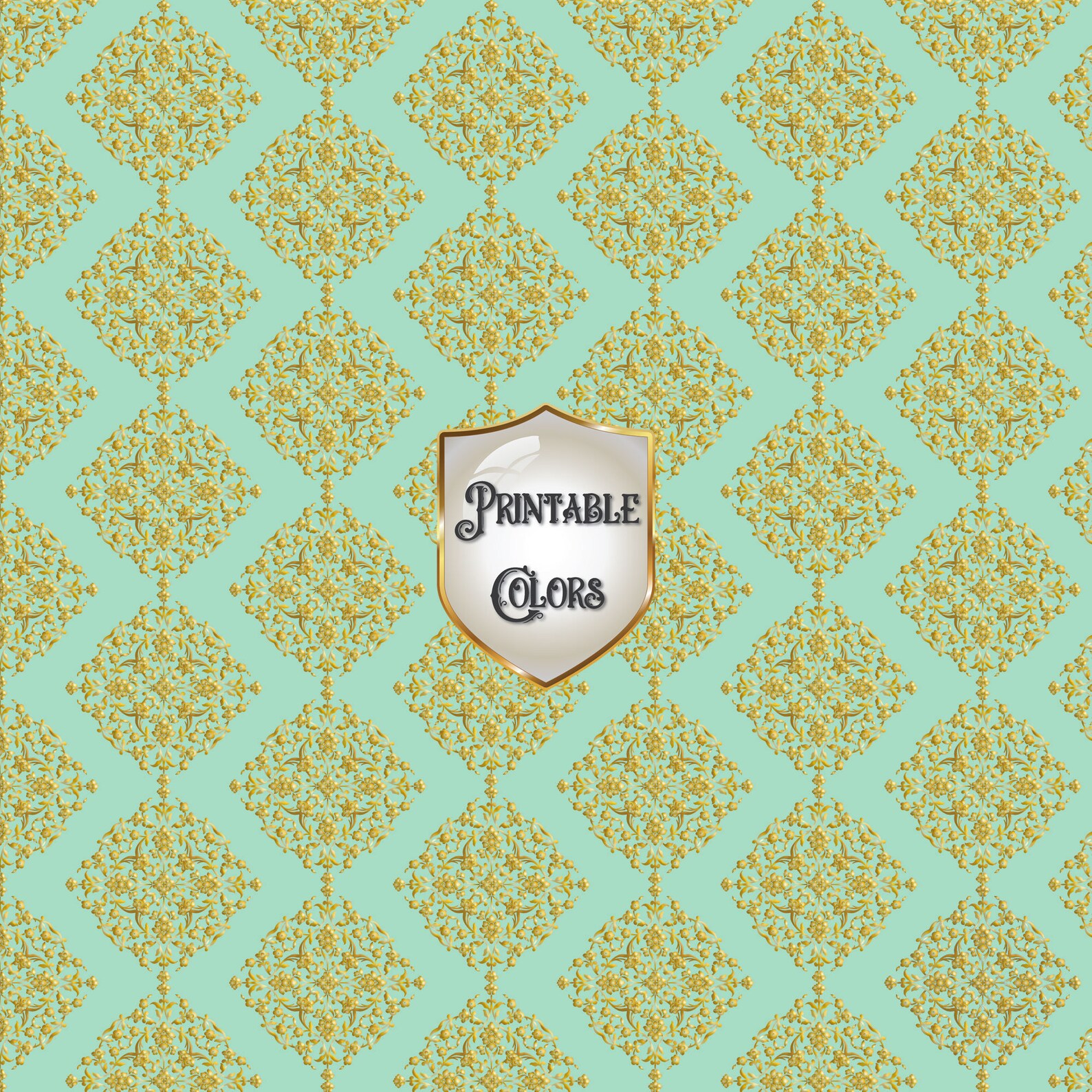 Seamless Mint Green & Gold Digital Paper, Printable Backgrounds for ...