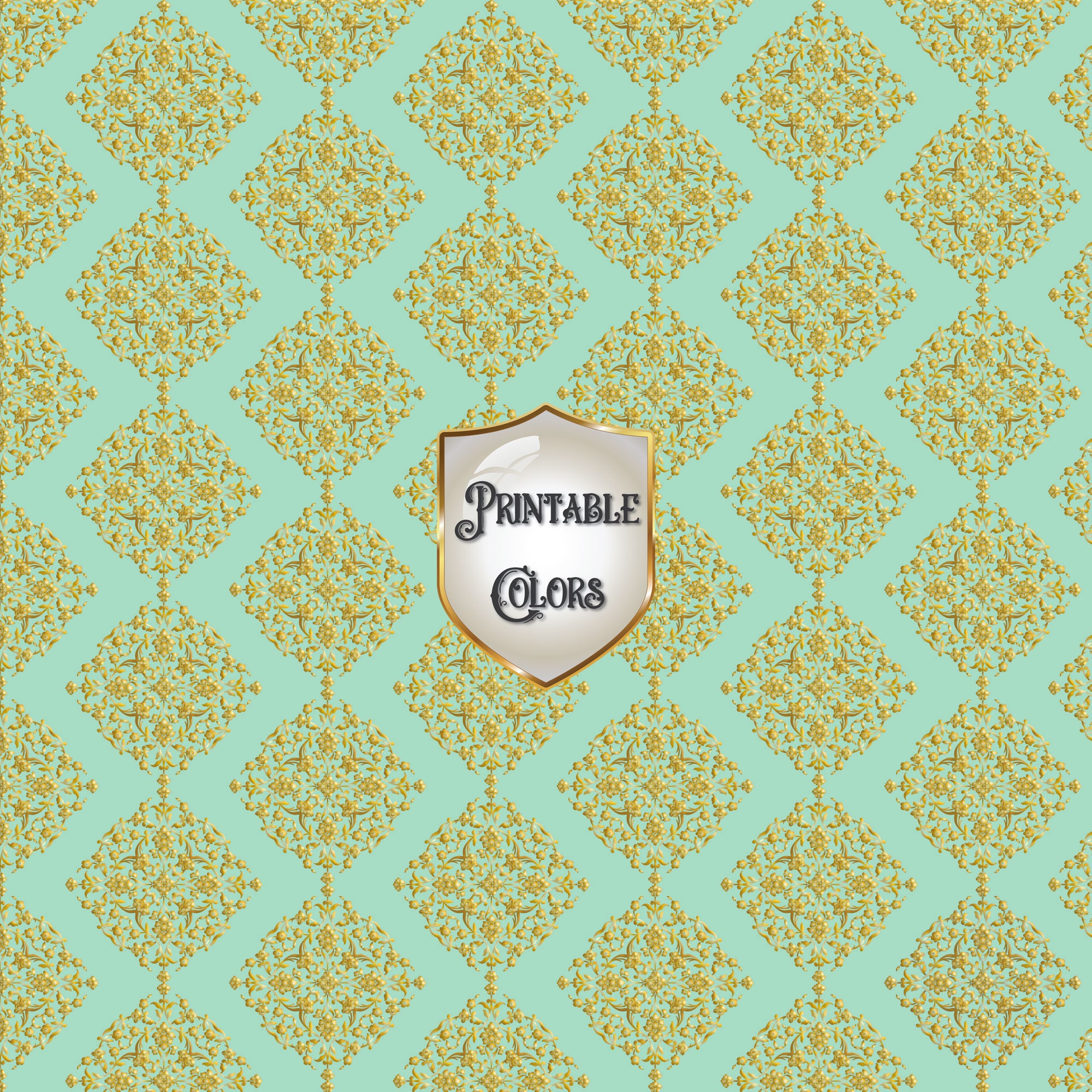 Seamless Mint Green & Gold Digital Paper, Printable Backgrounds for ...