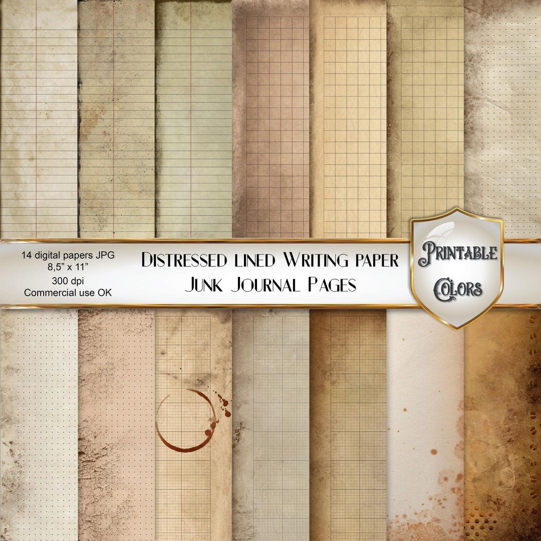 Old Notebook Pages, Digital Download Lines, Squares, Vintage Grunge ...