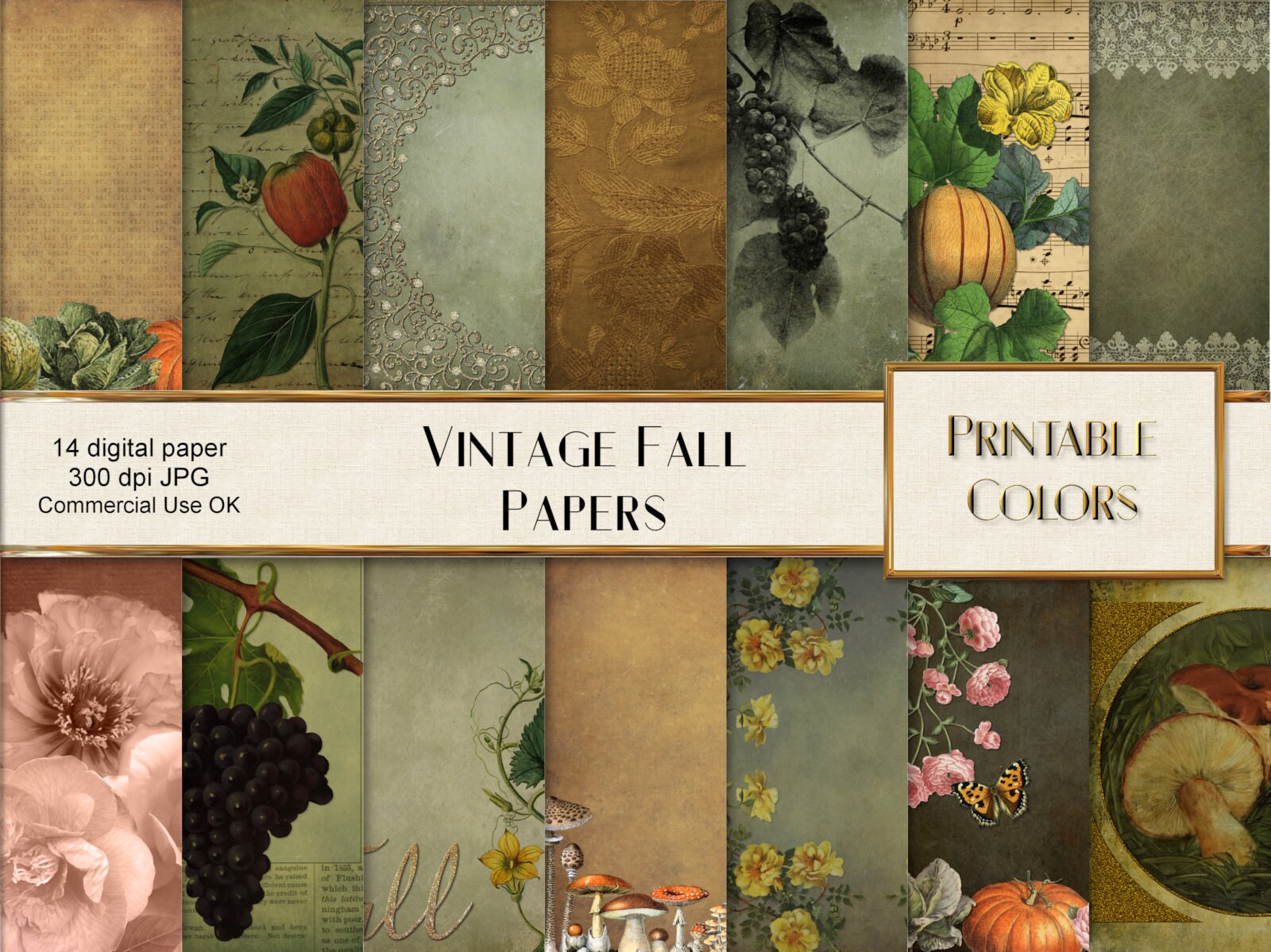 Fall Digital Paper - Vintage Fall - Digital Download - Floral Paper ...