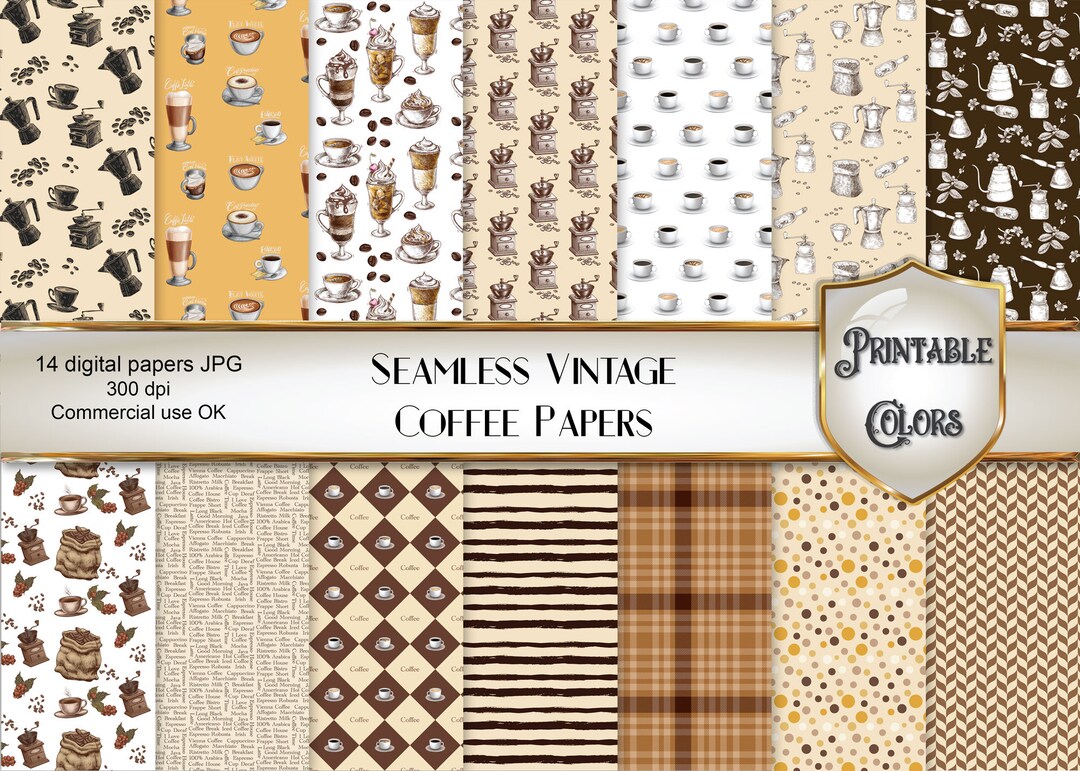 Coffee Vintage Digital Paper for Scrapbooking and Decoupage. Commercial ...