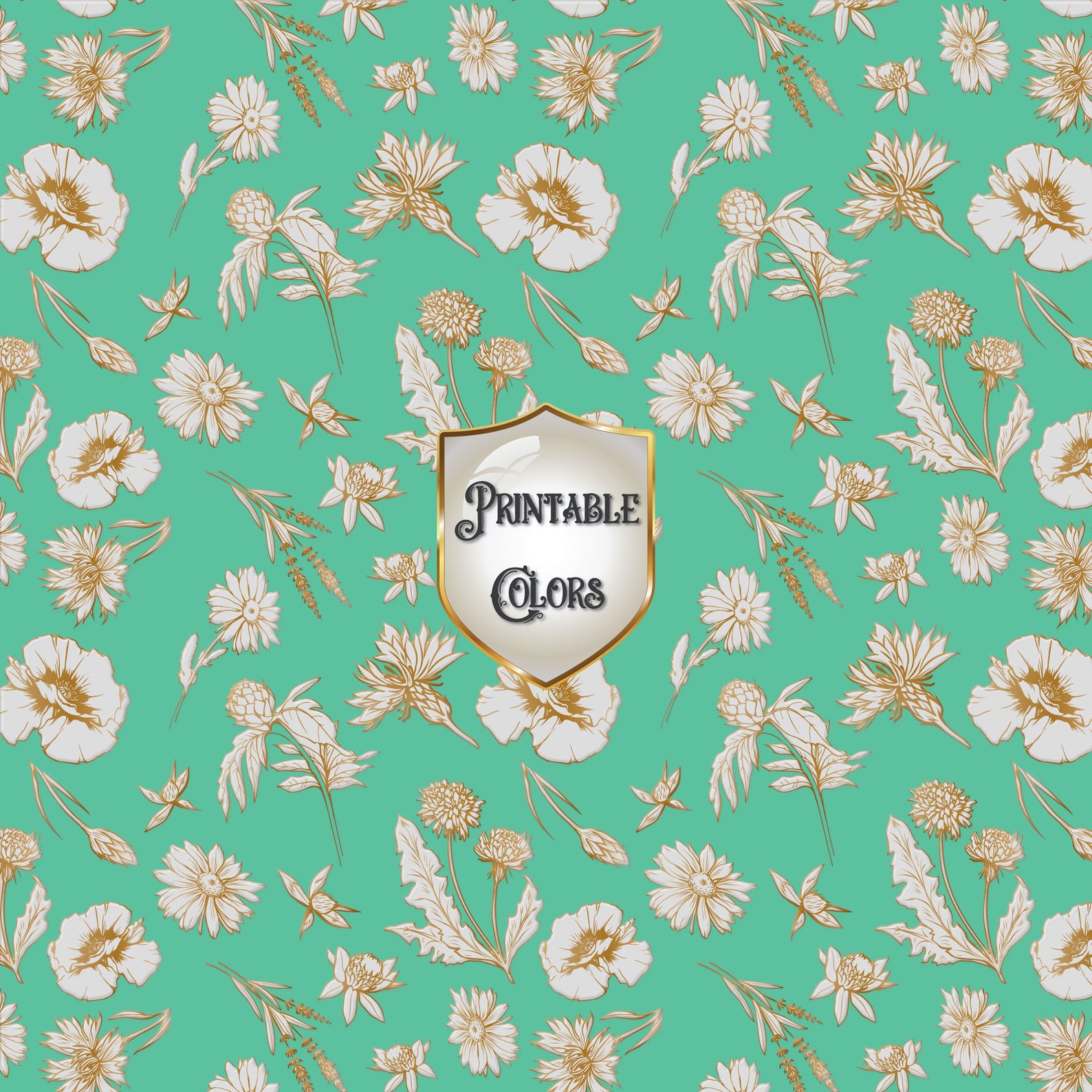 Seamless Mint Green & Gold Digital Paper, Printable Backgrounds for ...