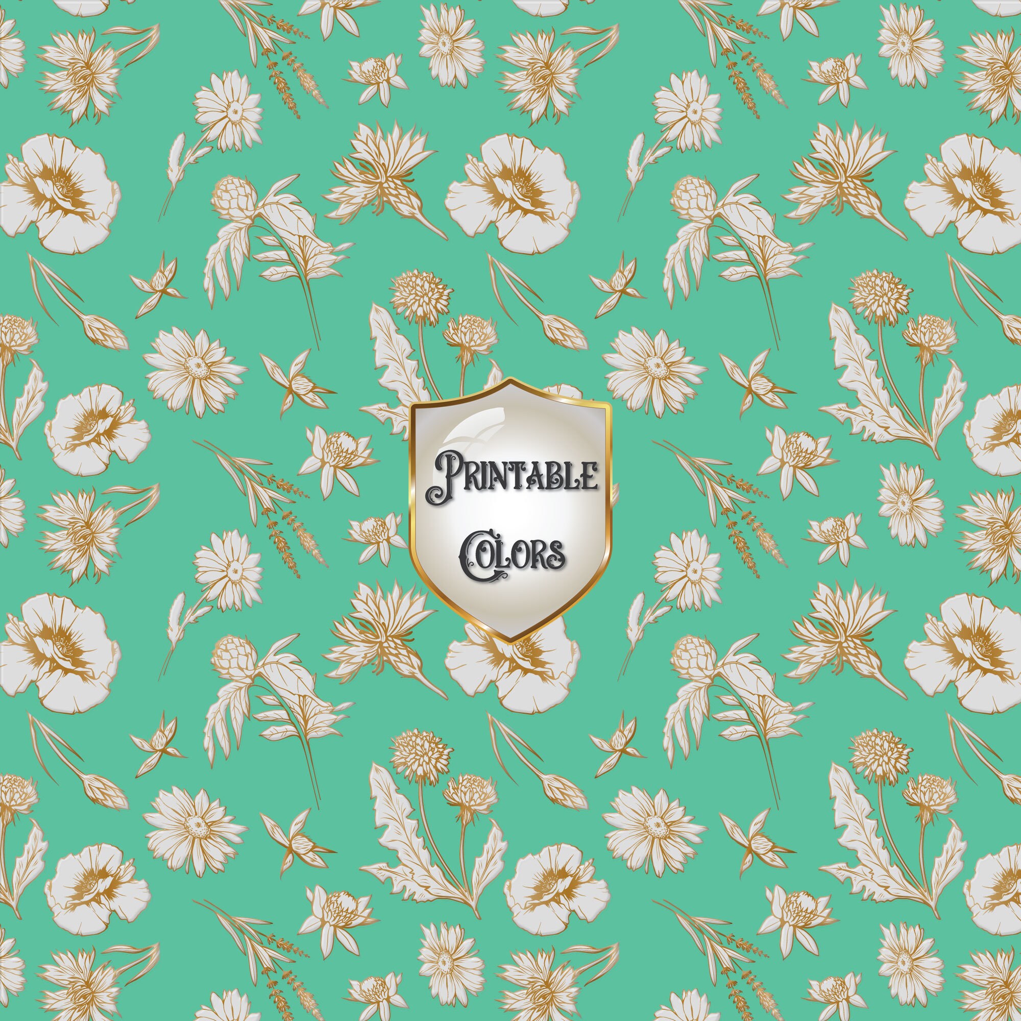 Seamless Mint Green & Gold Digital Paper, Printable Backgrounds for ...