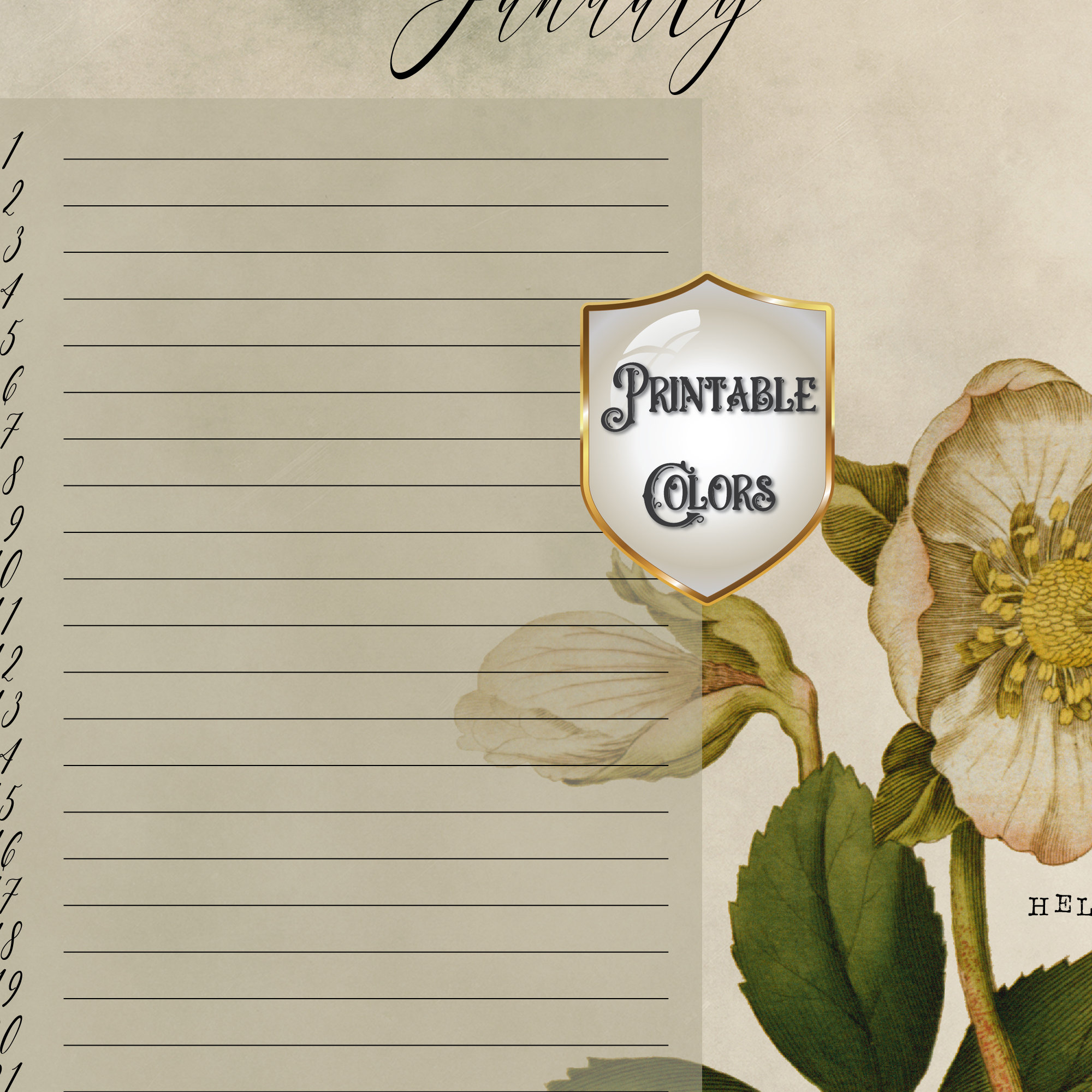 Digital Perpetual Floral Calendar, Printable Vintage Calendar for ...