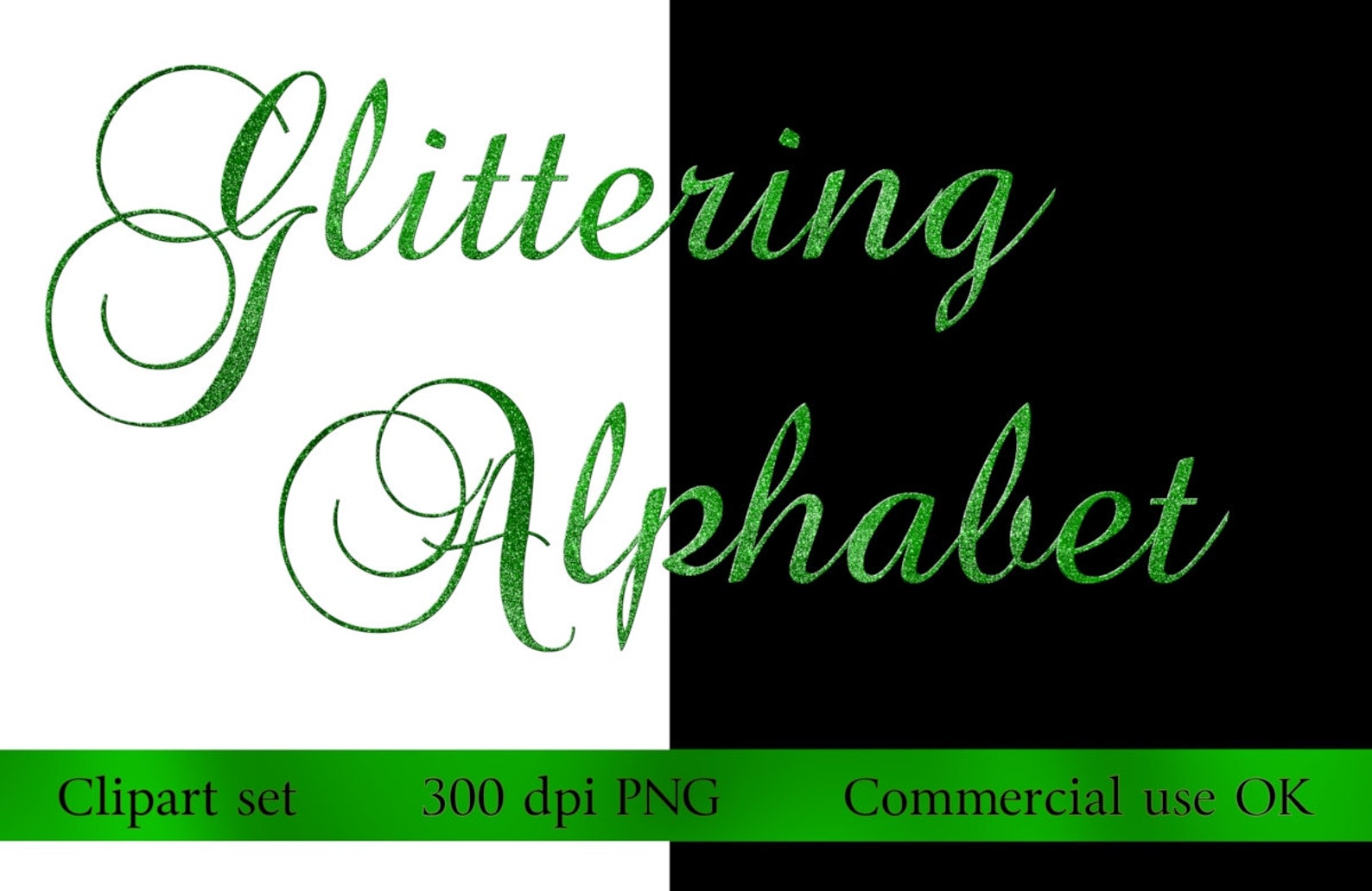 Green Glitter Alphabet, Digital Download, Instant Download, Clipart ...
