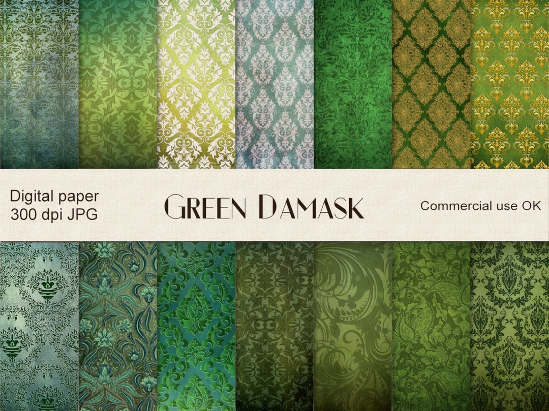 Green Damask Digital Paper, Vintage Damask, Antique Damask, Vintage ...