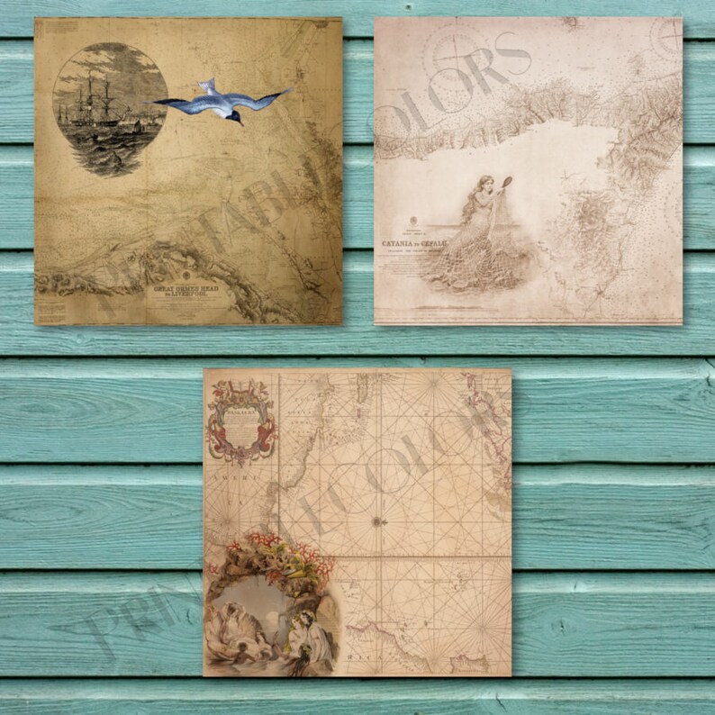 Old Nautical Maps Digital Paper, Vintage NY, Nautical Maps, Vintage ...