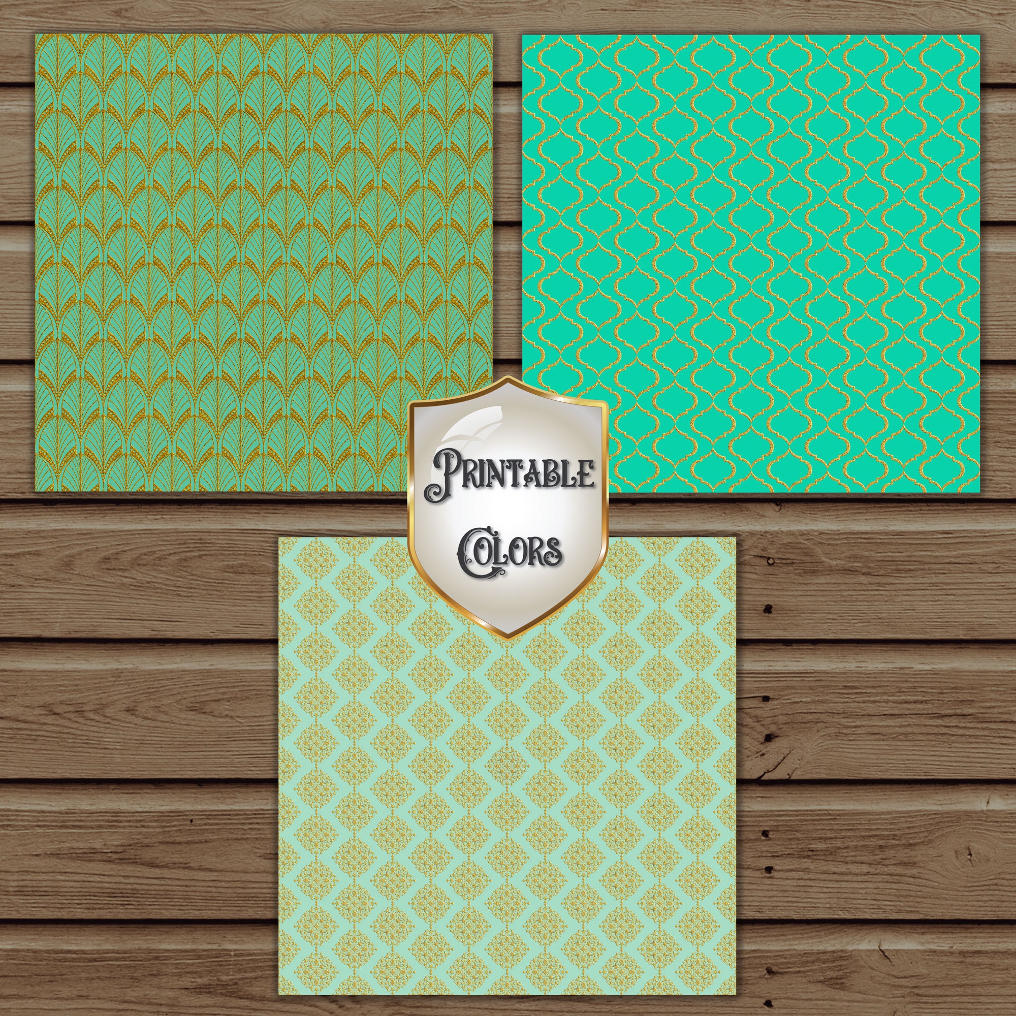Seamless Mint Green & Gold Digital Paper, Printable Backgrounds for ...