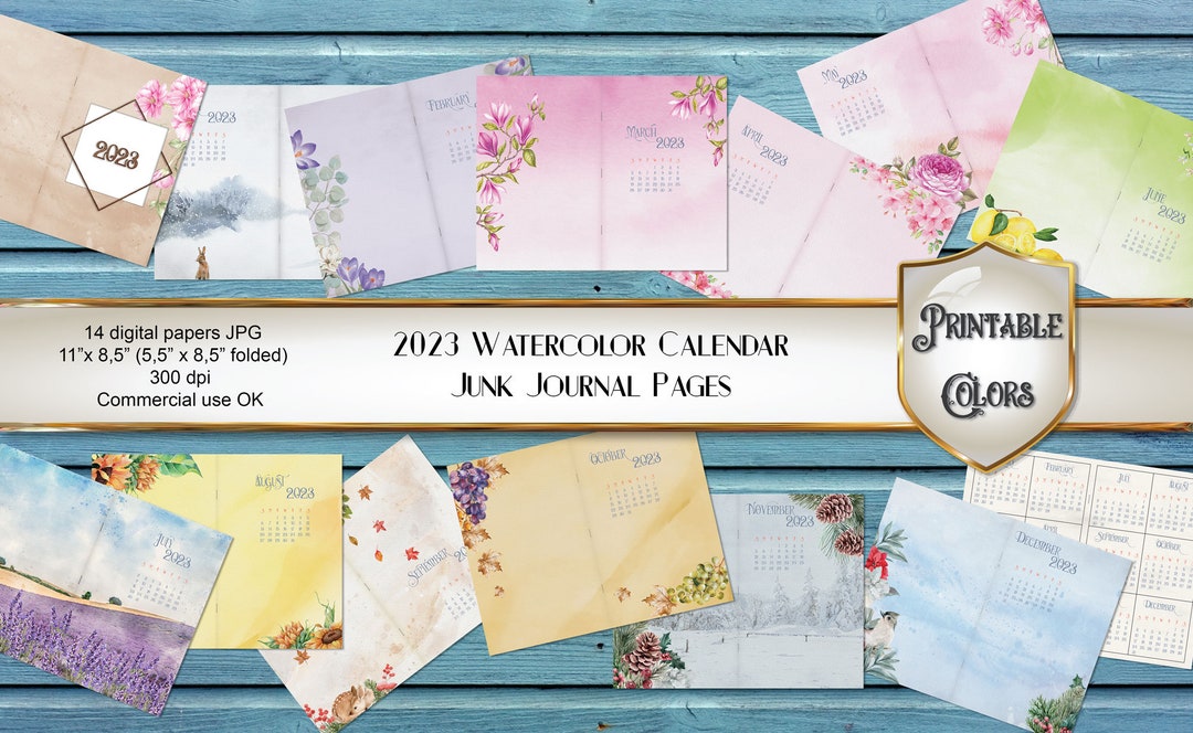2023 Floral Watercolor Calendar, Scrapbooking Junk Journal Pages - Etsy