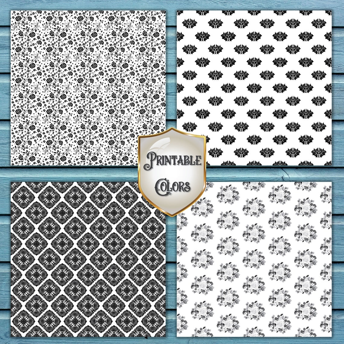 Digital Paper Black and White Flowers for Scrapbooking and - Etsy