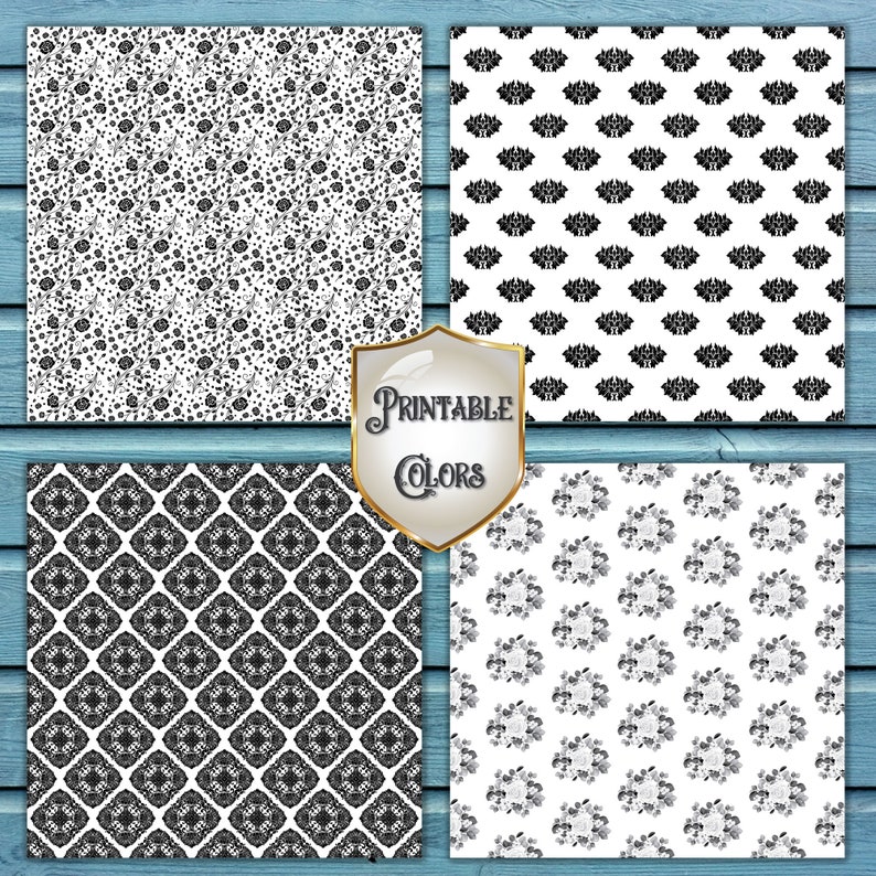 Digital Paper Black and White Flowers for Scrapbooking and - Etsy