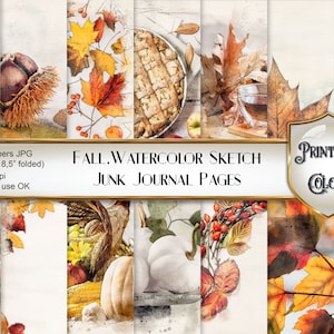 Watercolor Fall Junk Journal - Digital Download - Autumn Backgrounds ...