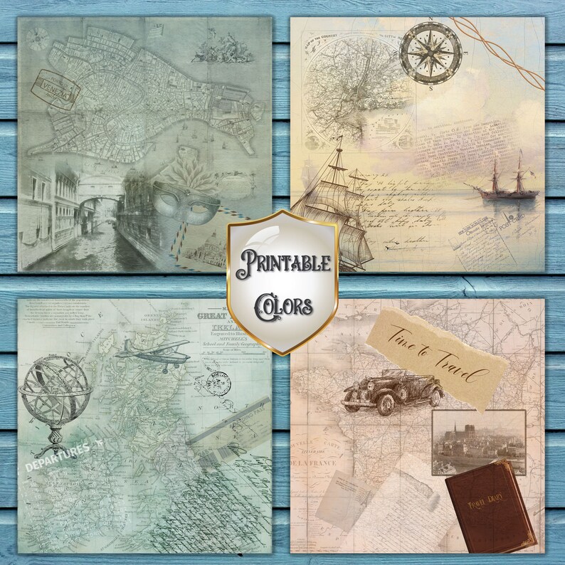 Digital Paper Vintage Travel for Scrapbooking and Decoupage - Etsy