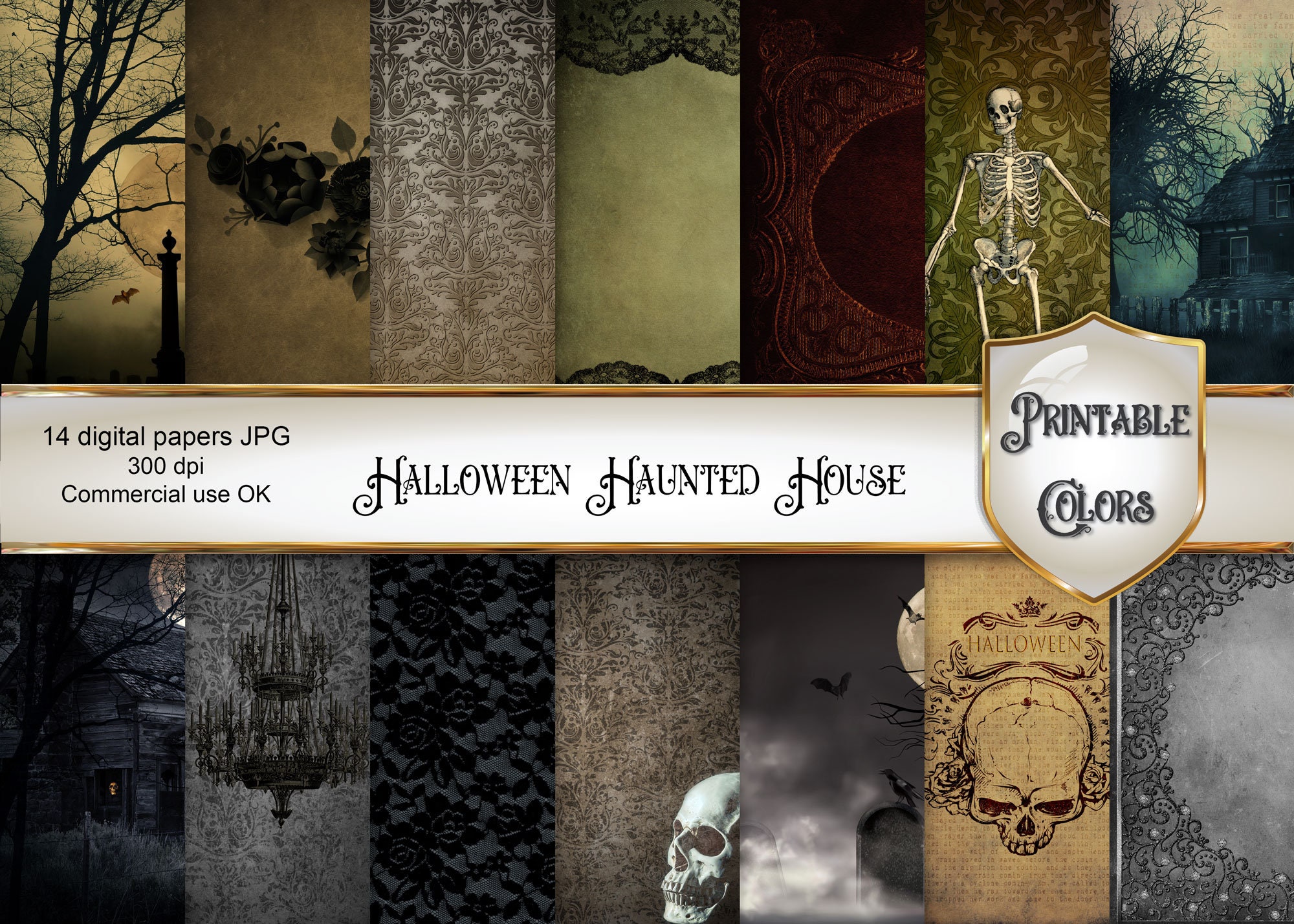 Haunted House Halloween Digital Paper for Scrapbooking and Decoupage - Etsy