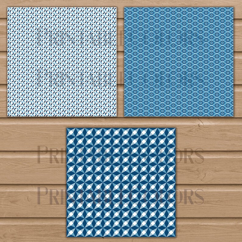 Modern Blue Geometric Patterns - Seamless Digital Papers for Scrapbook ...