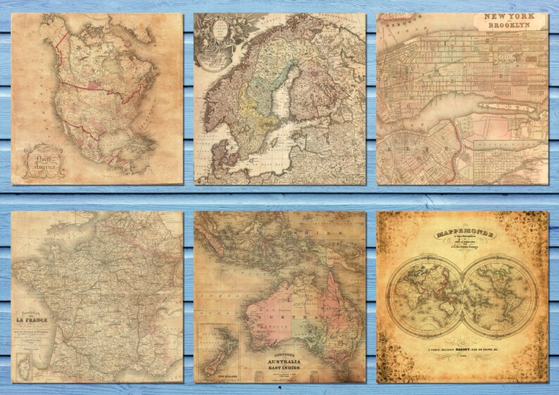 Antiche mappe geografiche, 16 carte digitali di vecchie mappe per ...