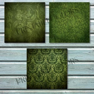 Green Damask Digital Paper, Vintage Damask, Antique Damask, Vintage ...