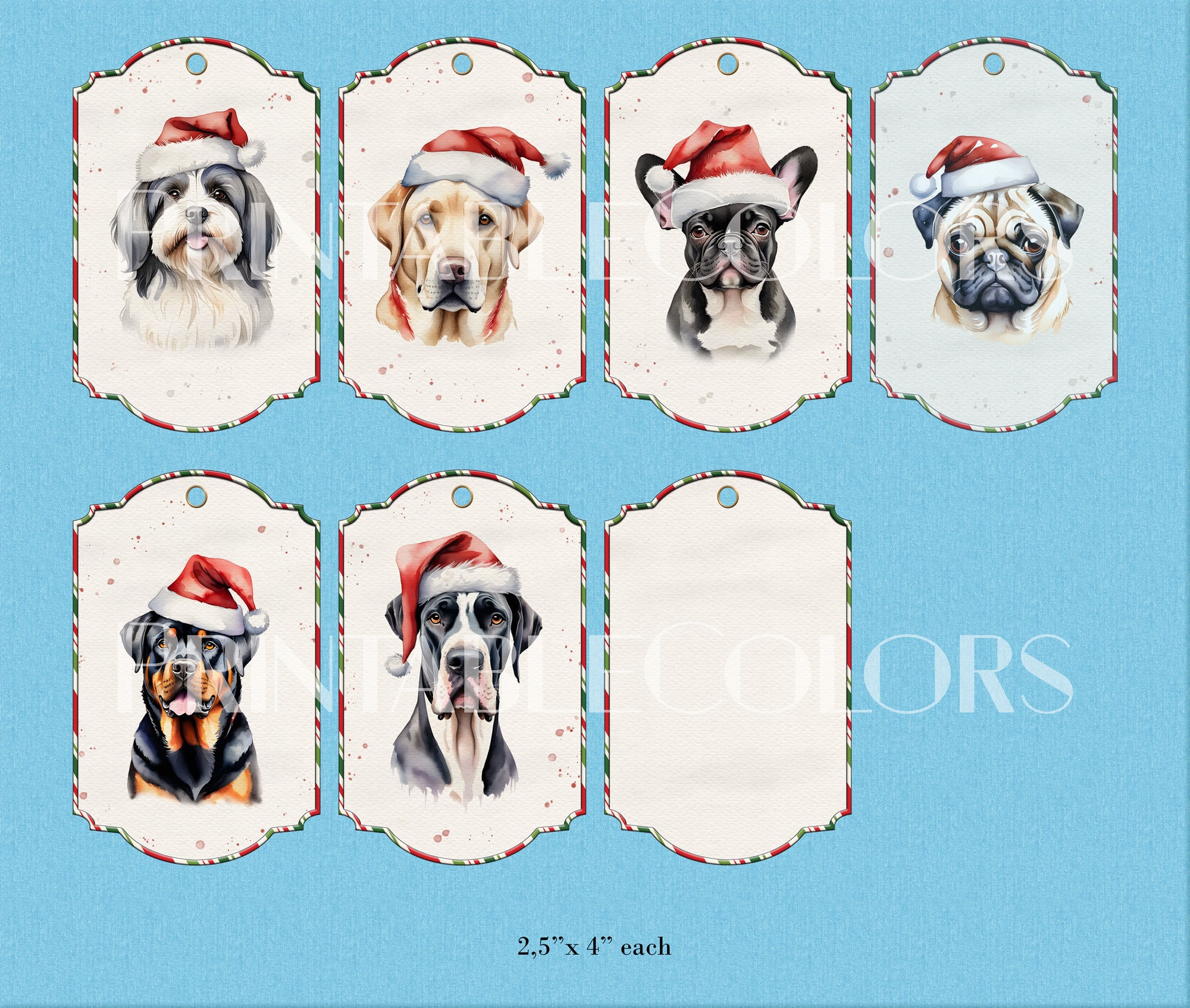 Dogs at Christmas Digital Labels, Printable Dog Labels With Santa Claus ...