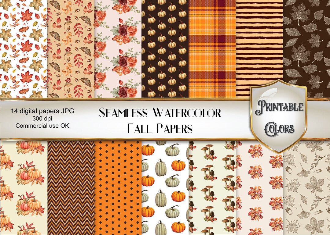 Watercolor Fall Digital Paper, Seamless Patterns for Scrapbooking and ...