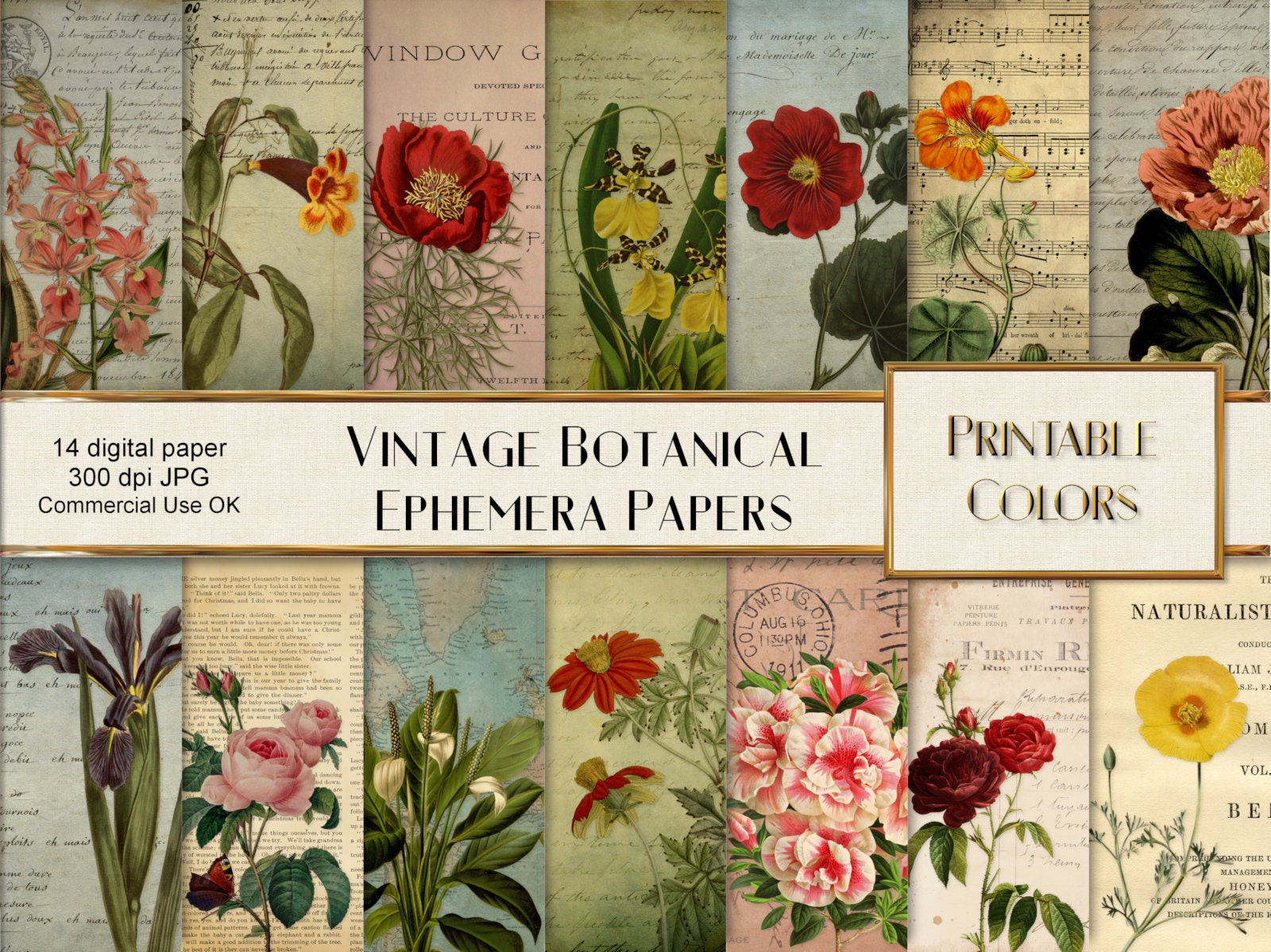 Botanical Digital Paper - Vintage Botanical - Digital Download - Floral ...