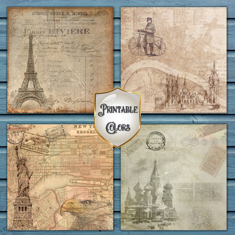 Digital Paper Vintage Travel for Scrapbooking and Decoupage - Etsy