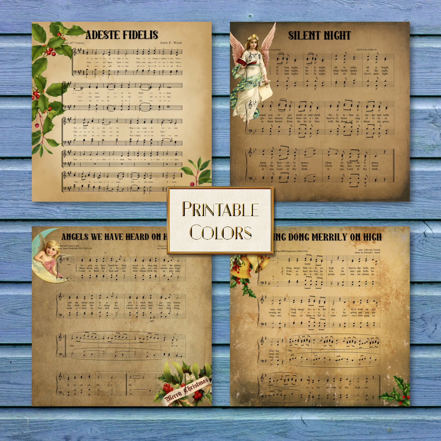 Vintage Christmas Sheet Music Digital Paper for Scrapbook, Decoupage ...