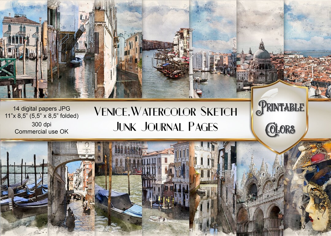 Watercolor Venice Junk Journal - Digital Download - Venice Scenes for ...