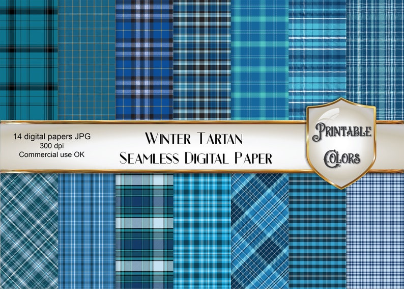 Seamless Blue Winter Tartan Digital Paper for Scrapbooking and ...