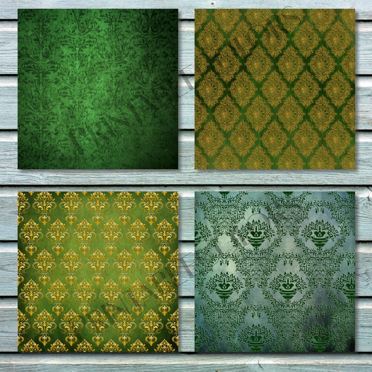Green Damask Digital Paper, Vintage Damask, Antique Damask, Vintage ...