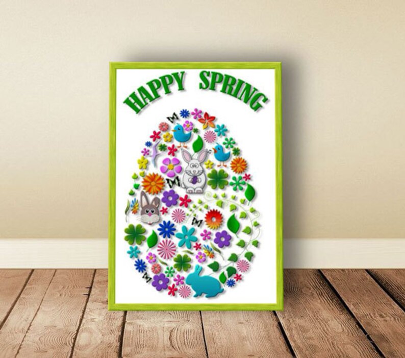 Digital Download, Instant Download, Printable Art, Happy Spring, Bunny ...
