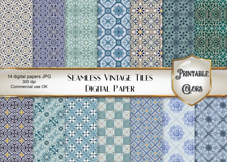 Seamless Ancient Tiles Digital Paper for Scrapbooking and Decoupage ...