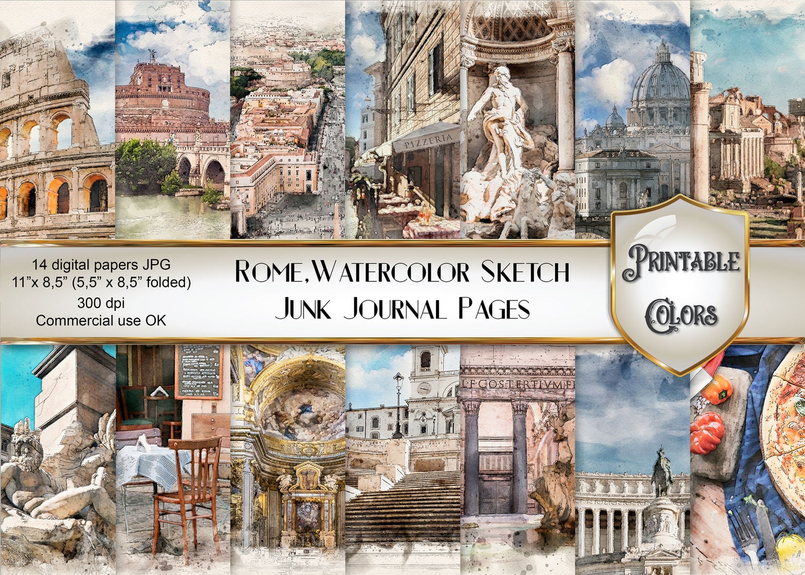 Watercolor Rome Junk Journal Digital Download Italy - Etsy