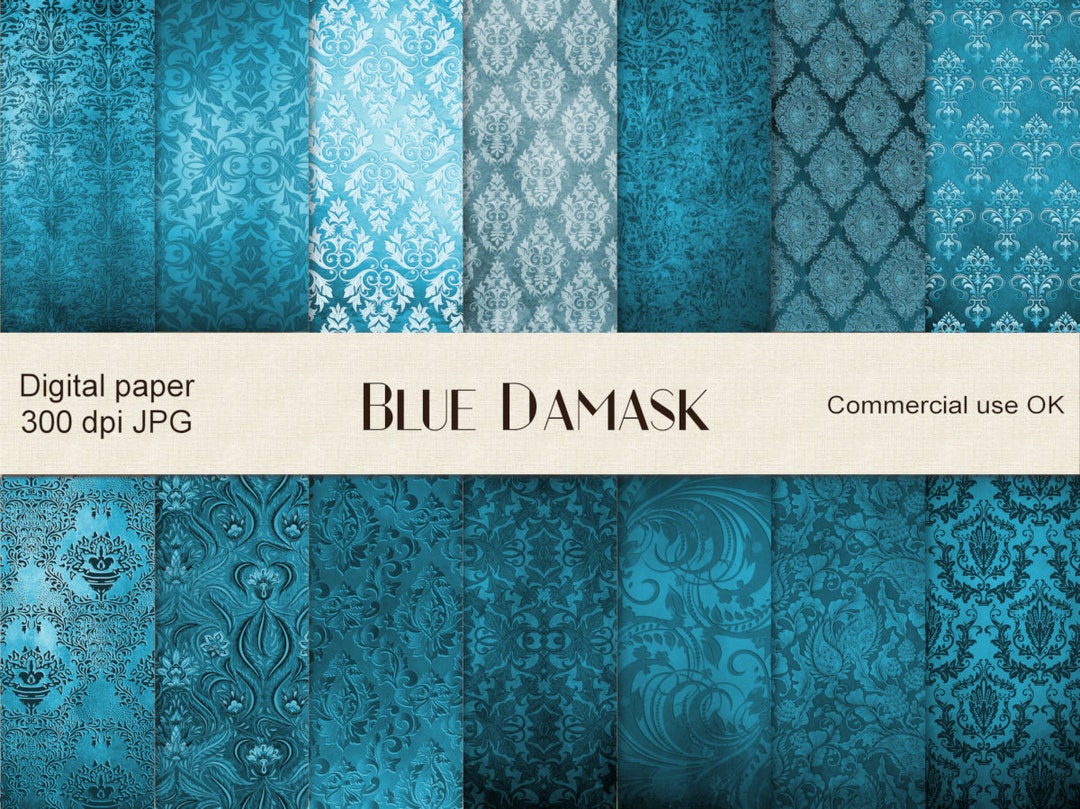 Blue Damask Digital Paper, Vintage Damask, Antique Damask, Vintage ...