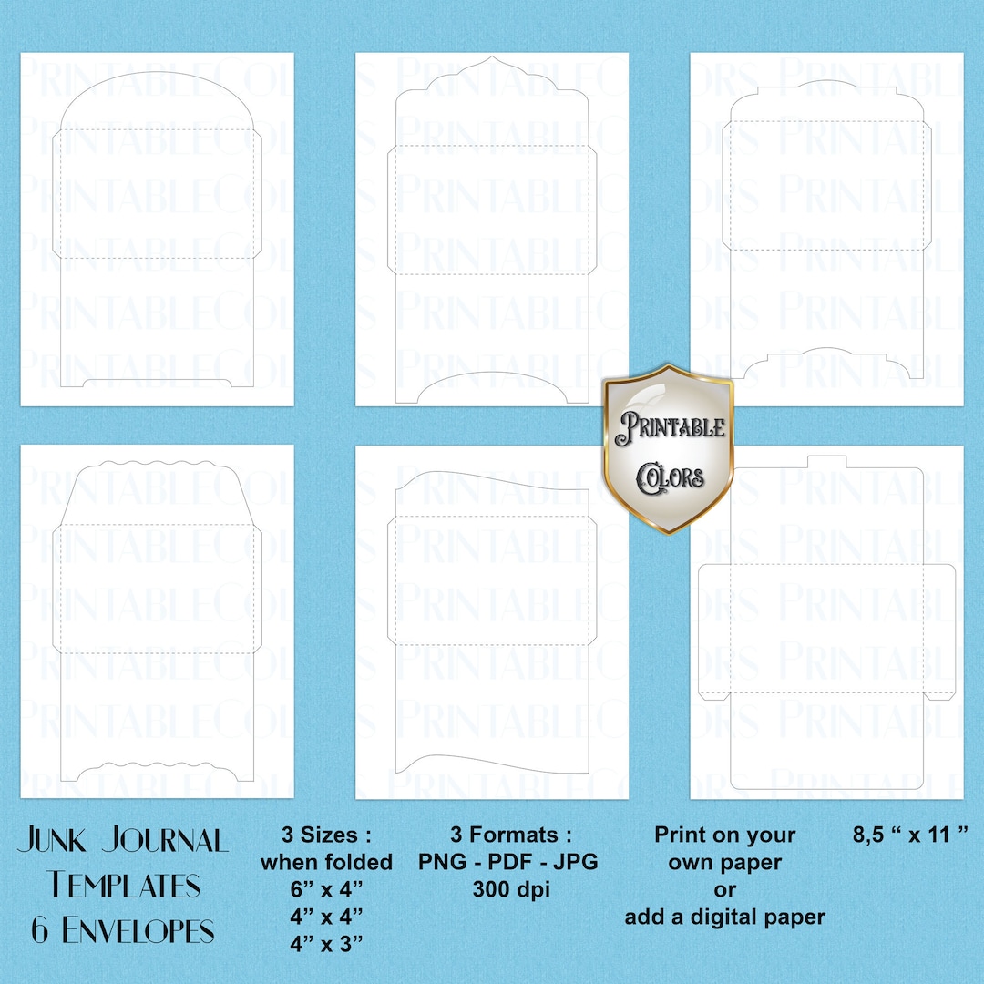 Digital Download Journal Envelope Templates, 6 Printable Envelope ...