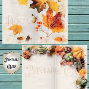 Fall Watercolor Junk Journal, Autumn Digital Papers for Scrapbooking ...