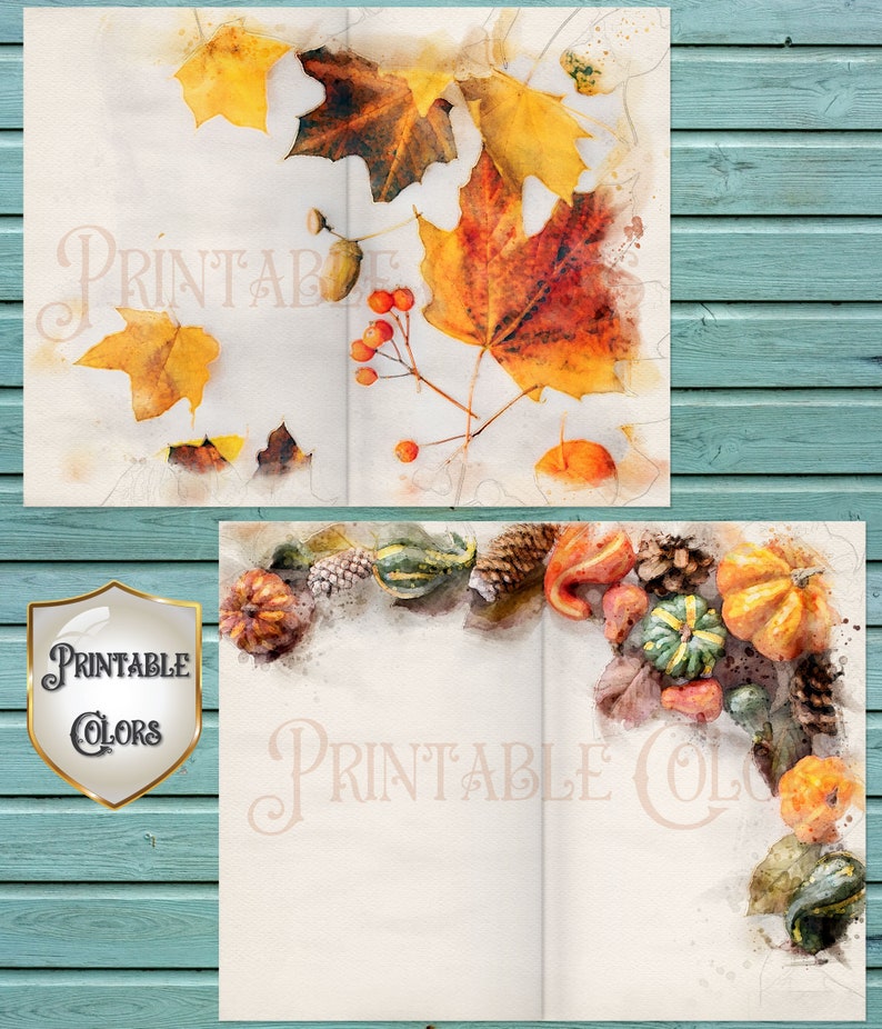Fall Watercolor Junk Journal, Autumn Digital Papers for Scrapbooking ...