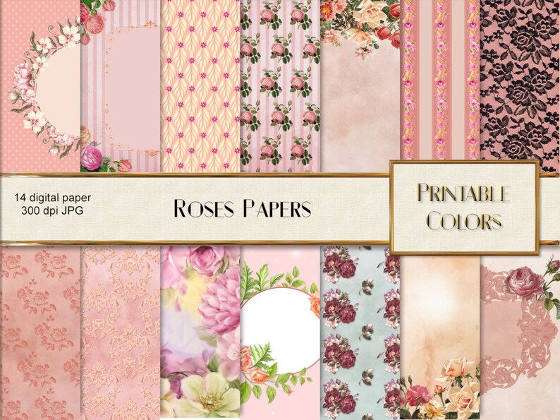 Roses Digital Paper, Digital Download, Roses Paper, Watercolor Roses ...
