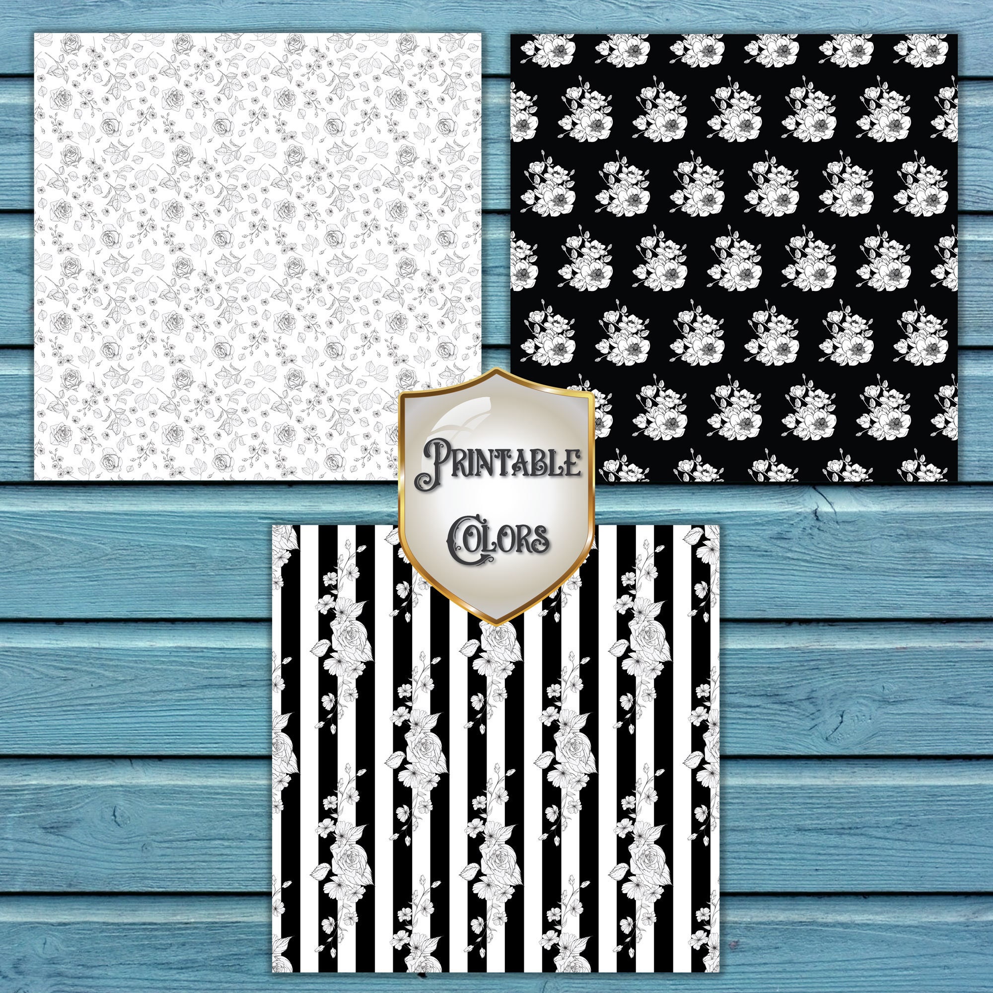 Digital Paper Black and White Flowers for Scrapbooking and - Etsy