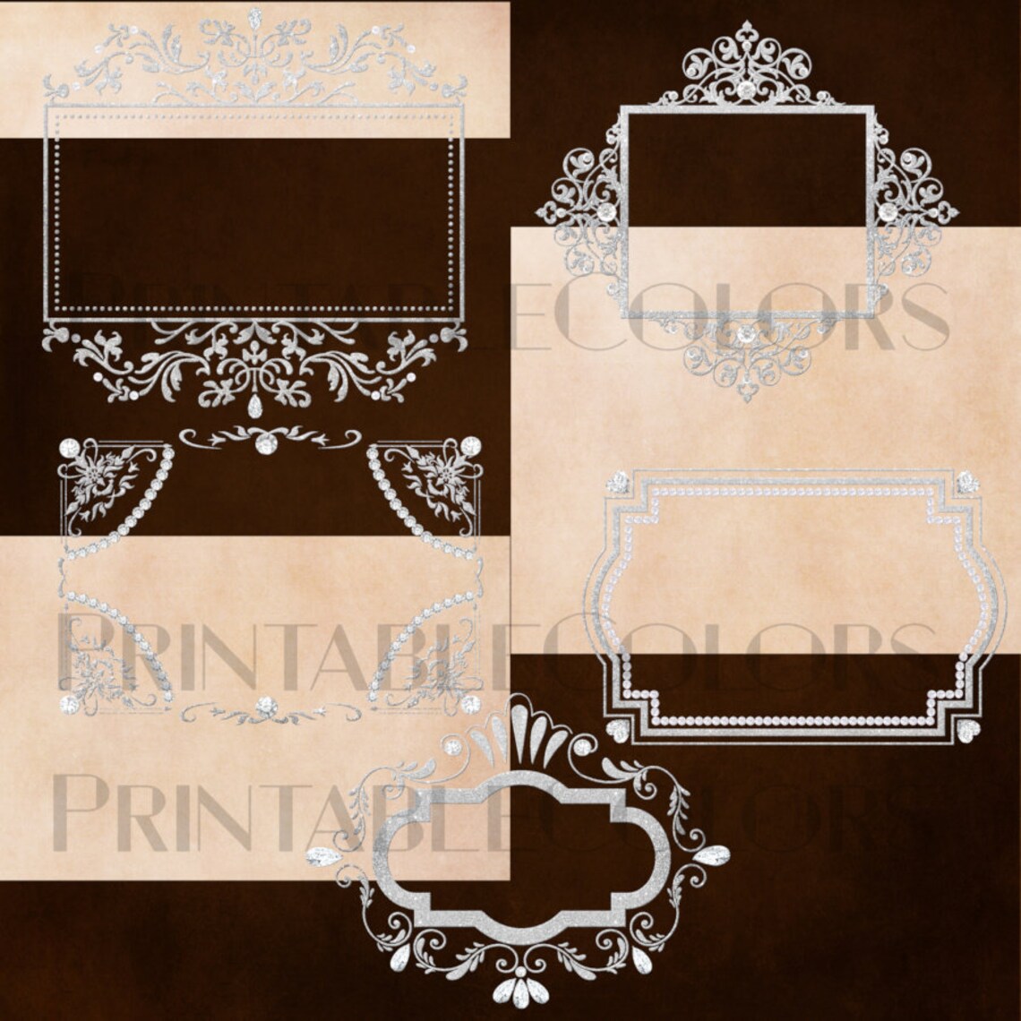 Silver Glitter Digital Frames, Digital Download, Frames Clipart ...